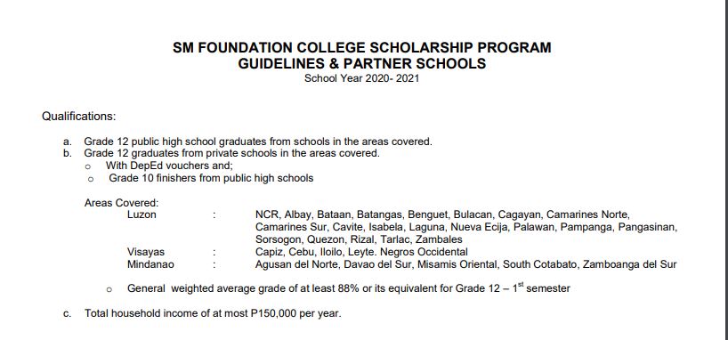 Partner Schools and Courses Offered for the SM College Scholarship ...